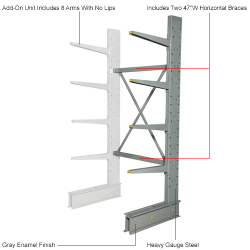 Global Industrial™ Single Sided Heavy Duty Cantilever Add-On Rack, 48 ...