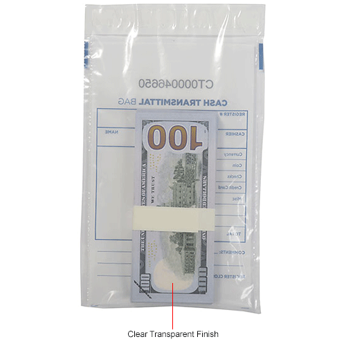 Global Industrial™ Cash Transmittal Bag, 6"W x 9"H, Clear, 100/Pack