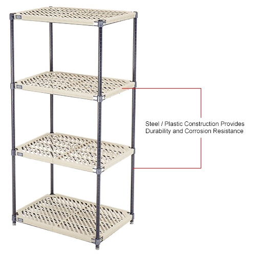 Nexel®, Nexelite®, 4 Tier, Vented Plastic Mat Shelving Unit, 30"W x 21"D x 63"H