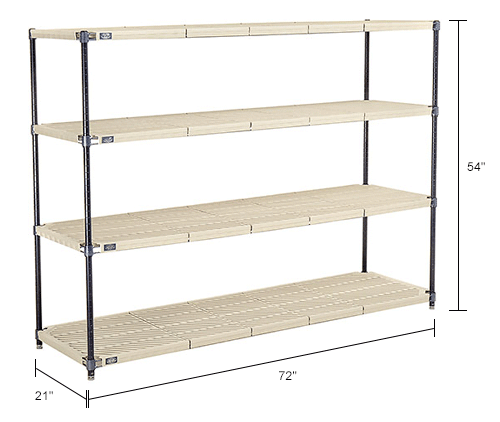 Nexel®, Nexelite®, 4 Tier, Vented Plastic Mat Shelving Unit, 72"W x 21"D x 54"H
