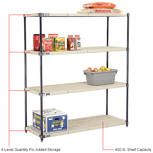 Nexel®, Nexelite®, 4 Tier, Vented Plastic Mat Shelving Unit, 54"W x 21"D x 63"H
