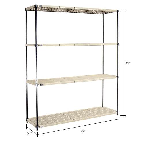 Nexel®, Nexelite®, 4 Tier, Vented Plastic Mat Shelving Unit, 72"W x 21"D x 86"H