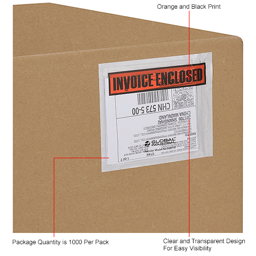 Global Industrial™ Panel Face Envelopes, "Invoice Enclosed", 4-1/2"L x ...