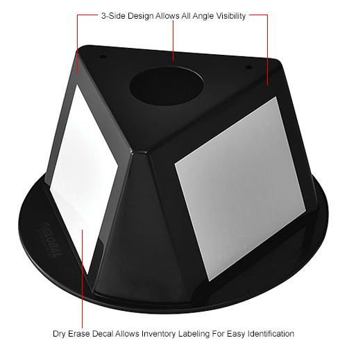 Global Industrial™ Inventory Control Cone W/ Dry Erase Decals, Black
