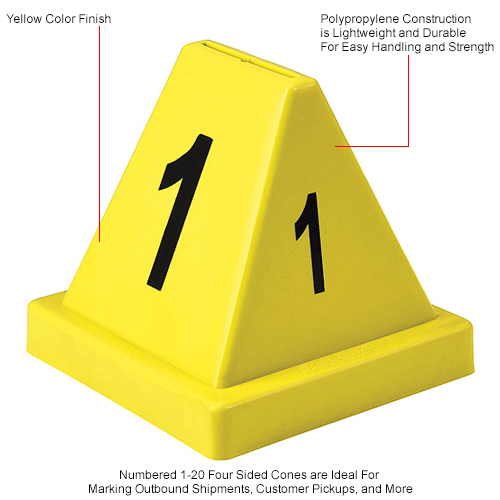 Global Industrial™ Numbered Cones, 1-20, Yellow