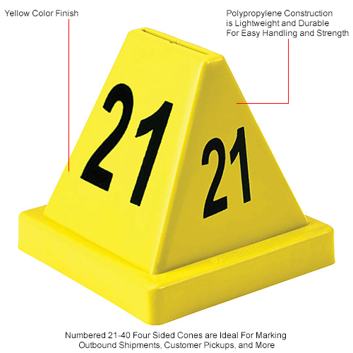 Global Industrial™ Numbered Cones, 21-40, Yellow