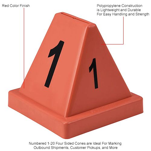 Global Industrial™ Numbered Cones, 1-20, Red