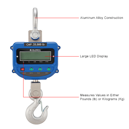 Global Industrial™ Heavy-Duty LCD Digital Crane Scale w/ Remote, 20,000 ...