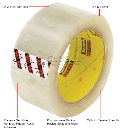 3M™ 375 Carton Sealing Tape 2" x 55 Yds. 3.1 Mil Clear - Pkg Qty 36