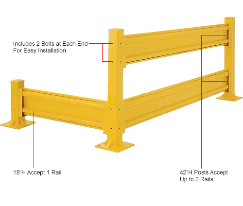Global Industrial™ Protective Steel Guard Rail, 6'L, Yellow