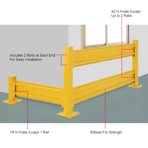 Global Industrial™ Protective Steel Rail Barrier, 8'L, Yellow | 436728 ...