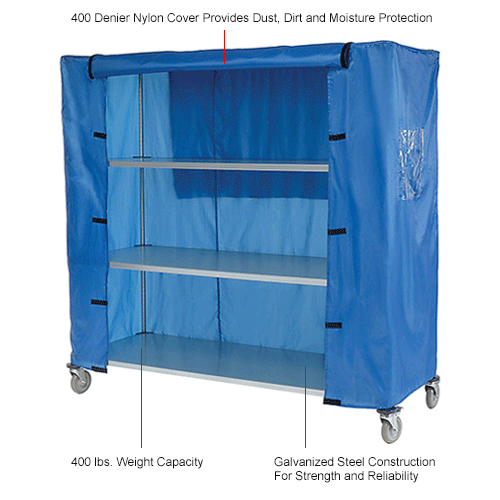 Nexel® Galvanized Steel Linen Cart with Nylon Cover, 4 Shelves, 60"L x ...