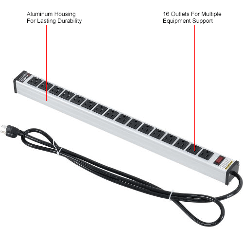 Global Industrial™ Power Strip, 16 Outlets, 15A, 24"L, 15' Cord