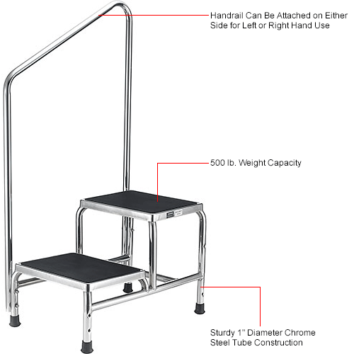 Global Industrial™ Chrome Two-Step Foot Stool With Handrail