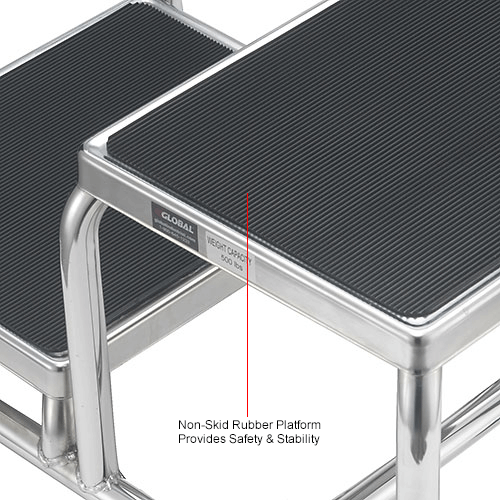 Global Industrial™ Chrome Two-Step Foot Stool With Handrail