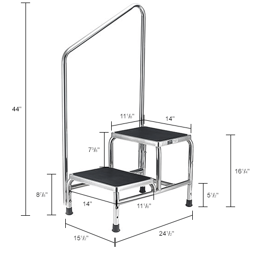 Global Industrial™ Chrome Two-Step Foot Stool With Handrail