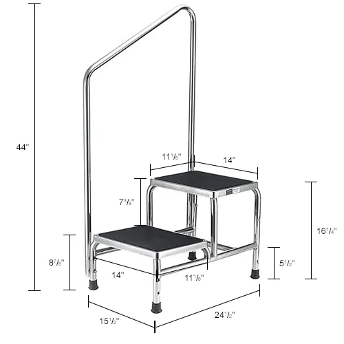 Global Industrial Chrome Two Step Foot Stool With Handrail