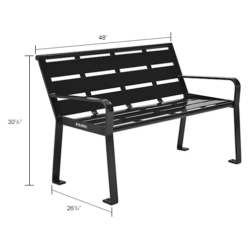 Global Industrial™ 4' Outdoor Horizontal Steel Slat Park Bench w/ Back ...
