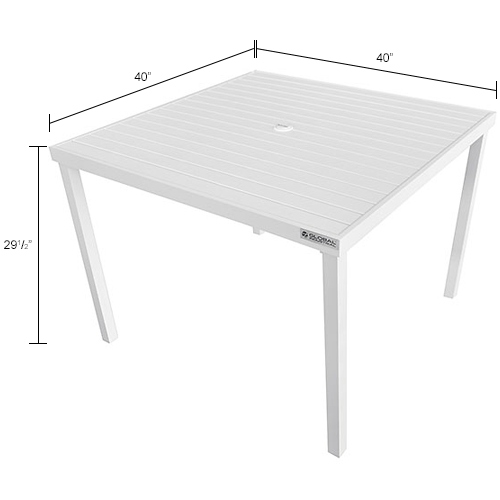 Global Industrial™ 40" Square Aluminum Slatted Dining Table, White