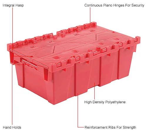 Red plastic storage boxes with lids store