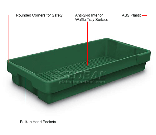 Plastic Utility Tray Dark Green 26" L X 12-1/2" W X 4-1/2 H - Pkg Qty 5