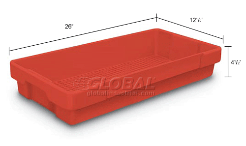 Plastic Utility Tray Red 26" L X 12-1/2" W X 4-1/2 H - Pkg Qty 5