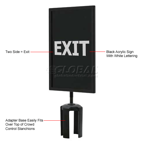 Queueway Acrylic Sign, Double Sided, "Exit", 7"Wx11"H, Black/White