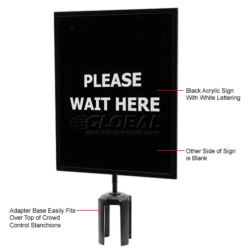 Queueway Acrylic Sign, "Please Wait Here", 11"Wx14"H, Black/White