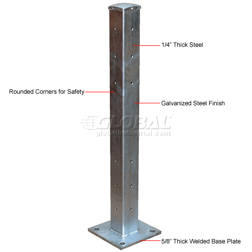 Steel Structural Guard Rail Post, 42"H, Galvanized