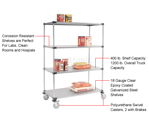 Nexel® Galvanized Shelf Truck w/Brakes, 1200 lb. Capacity, 72"L x 24"W ...