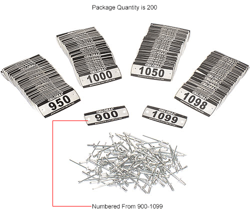 Global Industrial™ Locker Number Plate Kit, Numbered 900-1099, 200/Pack