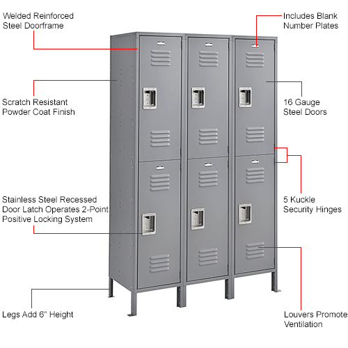 Global Industrial™ Infinity® 2-Tier 6 Door Locker, 15"Wx18"Dx36"H, Gray ...