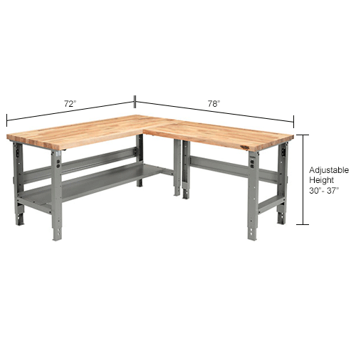 Global Industrial™ L-Shaped Adjustable Height Workbench, Maple Square ...