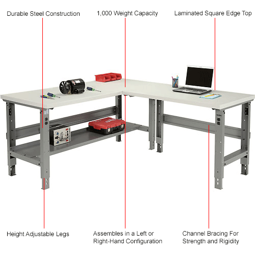 Global Industrial™ L-Shaped Adjustable Height Workbench, Laminate ...