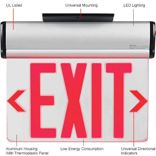 Global Industrial™ Surface Mount LED Edge Lit Exit Sign Red Letters ...