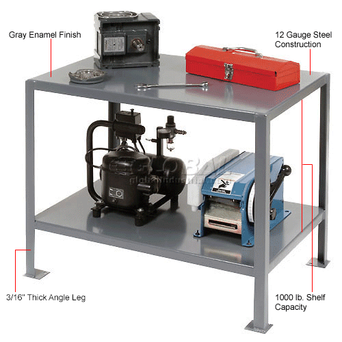 Jamco Stationary Machine Table W/ 2 Shelves, Steel Square Edge, 24"W x ...