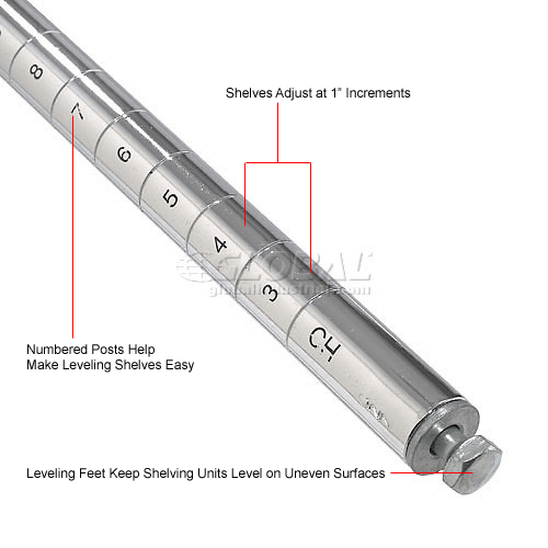 Nexel® Chrome, 4 Tier, Slant Wire Shelving, Starter Unit, 36"W x 18"D x ...