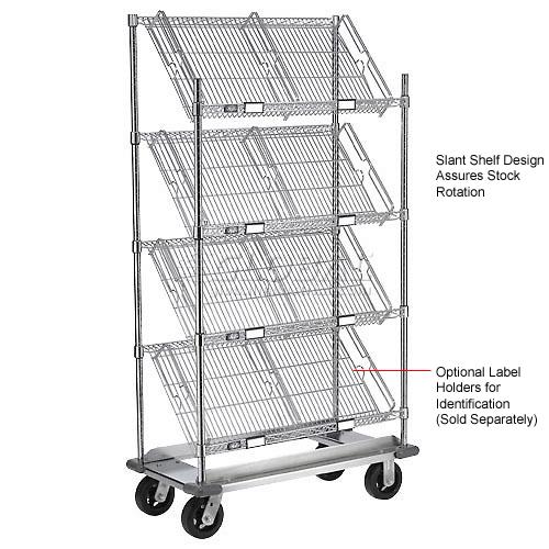 Nexel® Slant Wire Shelving Truck w/4 Shelves & Dolly Base, 36"L x 24"W ...