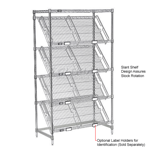 Nexel® Chrome, 5 Tier, Slant Wire Shelving, Starter Unit, 48"W x 18"D x ...