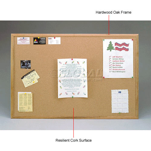 Ghent 4' x 8' Bulletin Board - Natural Cork - Oak Wood Frame