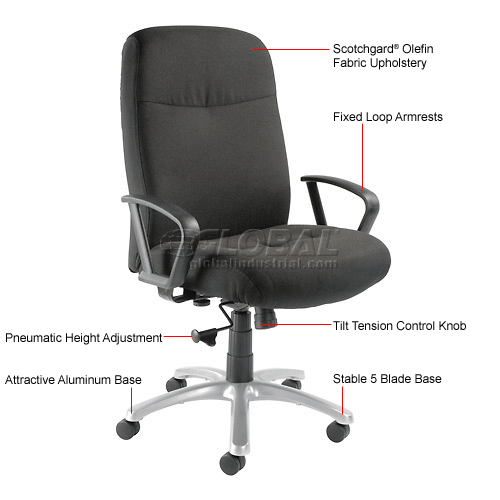 Interion® Big & Tall Chair With High Back & Fixed Arms, Fabric, Black