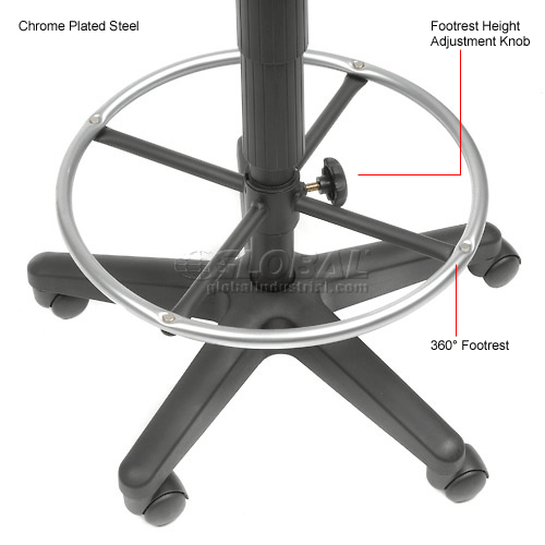 Interion® Leather Operator Stool - 360° Footrest - Black
