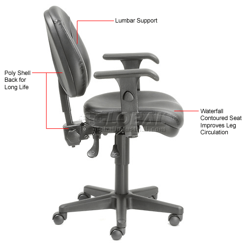 Interion® Task Chair With Arms With Mid Back & Adjustable Arms, Leather ...