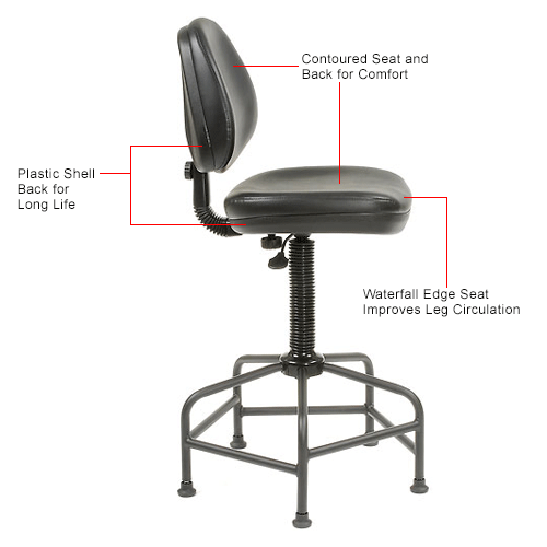 Interion® Vinyl Armless Spider Base Shop Stool, Black