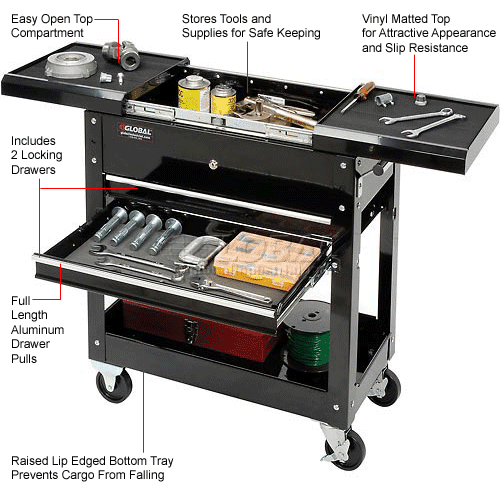 Global Industrial™ 27" 2-Drawer Tool Cart With Sliding Top