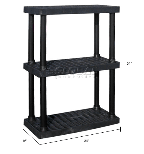 Structural Plastic Vented Shelving, 36"W x 16"D x 51"H, Black