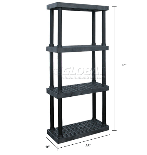 Structural Plastic Vented Shelving, 36"W x 16"D x 75"H, Black