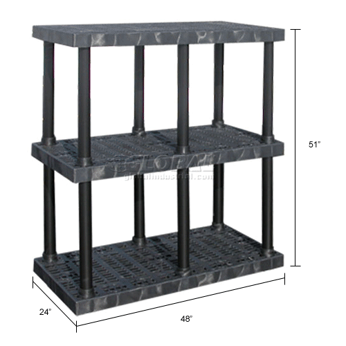 Structural Plastic Vented Shelving, 48"W x 24"D x 51"H, Black
