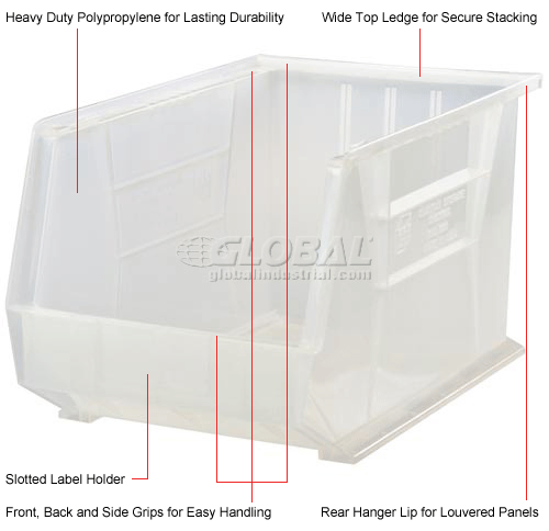 Global Industrial™ Plastic Stack & Hang Bin, 11"W x 18"D x 10"H, Clear ...
