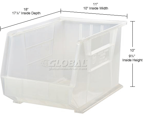 Global Industrial™ Plastic Stack & Hang Bin, 11"W x 18"D x 10"H, Clear ...